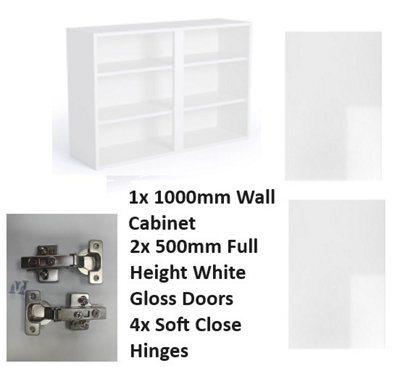 WTC Vogue White Gloss 1000mm Wall Unit Complete With Doors and Soft Close Hinges 720mm High ...