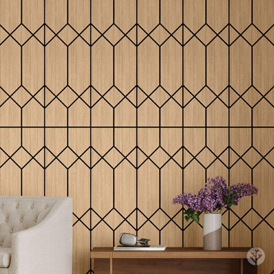 WVH Oak Art Deco Geometric Wood Veneer Acoustic Felt Backing Decorative ...