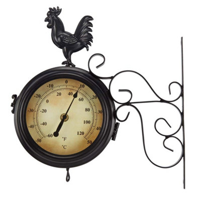 Wyegate Garden Wall Mounted Clock Outdoor Dual Sided 2 in 1 Thermometer ...