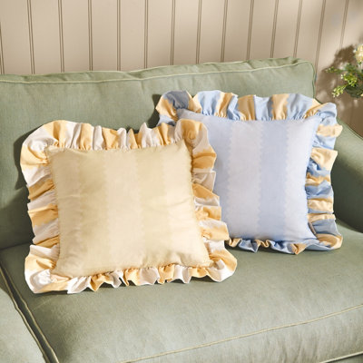 Wylder Birdie Stripe Ruffle Feather Filled Cushion, Butter Yellow, 45 x ...