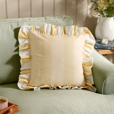 Wylder Birdie Stripe Ruffle Polyester Filled Cushion, Butter Yellow, 45 ...