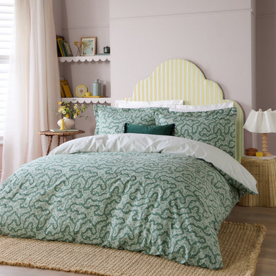 Wylder Brianna Floral 100% Cotton Duvet Cover Set, Double, Green