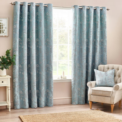Wylder Nature Sophia Floral Jacquard Eyelet Curtians, Blue