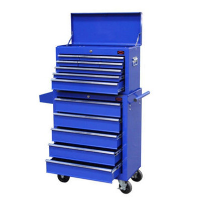 X-Large Tool Chest & Roll Cab Blue Lockable 14 Drawer Steel Cabinet ...