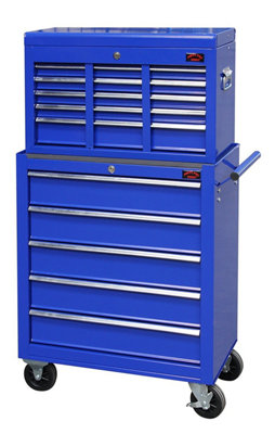 X-Large Tool Chest & Roll Cab Blue Lockable 14 Drawer Steel Cabinet ...