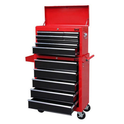 X-Large Tool Chest & Roll Cab Red-Black Lockable 14 Drawer Steel ...