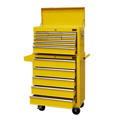 X-Large Tool Chest & Roll Cab Yellow Lockable 14 Drawer Steel Cabinet ...