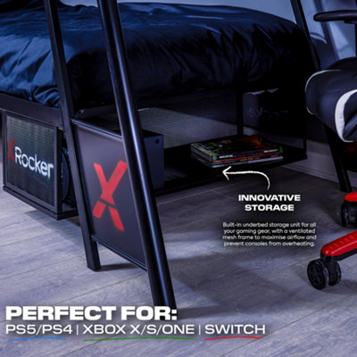 X-Rocker Armada Gaming Bunk Bed with Desk Storage Twin High Sleeper 3ft ...