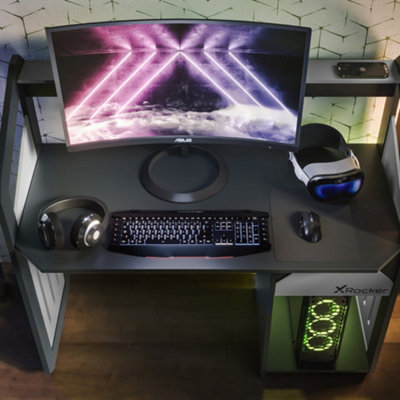 X-Rocker Battalion Gaming Desk 120cm Wide PC Computer Table with Drawer ...