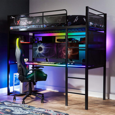 X-Rocker Battlebunk RGB High Sleeper Gaming Bed Metal Single 3ft Space ...