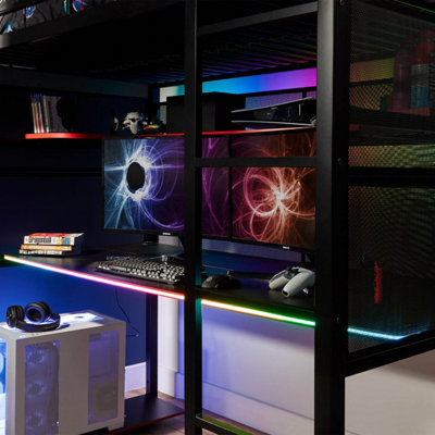 X-Rocker Battlebunk RGB High Sleeper Gaming Bed Metal Single 3ft Space ...
