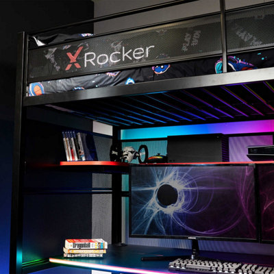 X-Rocker Battlebunk RGB High Sleeper Gaming Bed Metal Single 3ft Space ...