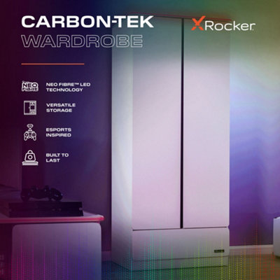 X-Rocker Carbon-Tek 2 Door Wardrobe with Drawer and RGB Lighting - WHITE