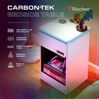 X-Rocker Carbon-Tek Bedside Table Drawer Shelf with RGB LED Lights and ...