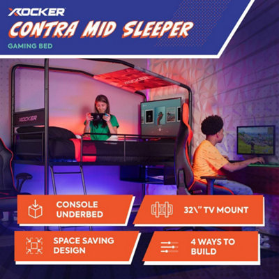 X Rocker Contra Mid Sleeper Bunk TV Gaming Bed - Black