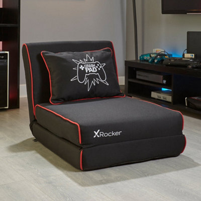 X Rocker Crash Pad Jr Fold Out Single Sofa Bed Futon Chair for Gamers and Sleepovers BLACK