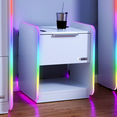 X Rocker Electra LED Bedside Side Table with Wireless Charging - White RGB