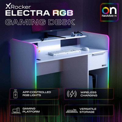 X-Rocker Electra RGB Gaming Desk 110cm Wide PC Computer Table Drawer ...