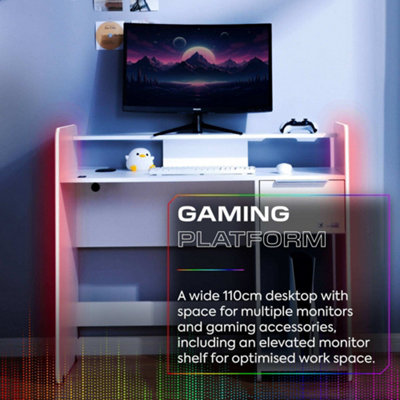 X-Rocker Electra RGB Gaming Desk 110cm Wide PC Computer Table Drawer ...