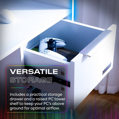 X-Rocker Electra RGB Gaming Desk 110cm Wide PC Computer Table Drawer ...