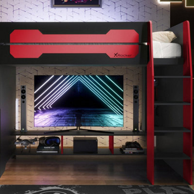 X-Rocker Garrison High Sleeper Gaming Bed Wooden Single 3ft Space ...