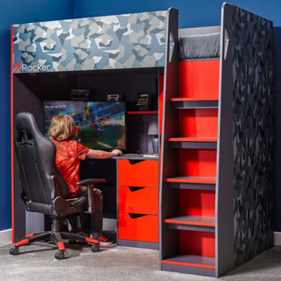 High bed with gaming desk store