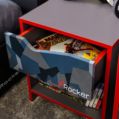 X-Rocker HideoutBedside Table Drawer Shelf with Red/Grey Camo Printing ...