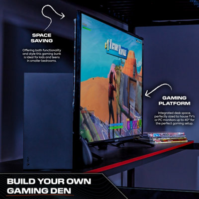 X-Rocker HQ Gaming Bunk Bed with Large Desk Kids Loft High Sleeper 3ft ...