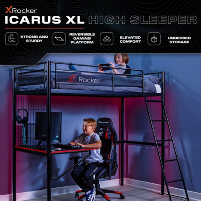 X-Rocker Icarus XL High Sleeper Bunk Bed 3ft Single Metal Loft Bed for ...