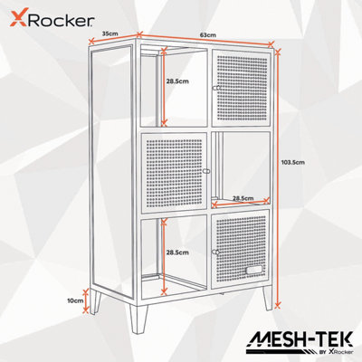 X-Rocker Mesh-Tek Metal Sideboard Display Cabinet, Tall 6 Cube Storage ...