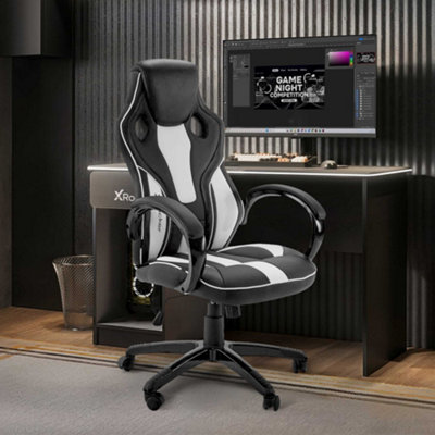 X Rocker PC Office chair Ergonomic Gaming Seat Faux Leather Black White ...