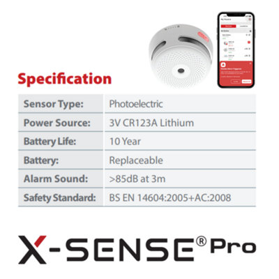 X-Sense Pro Smart Smoke Alarm - Wireless & Interconnectable with 5 Year ...
