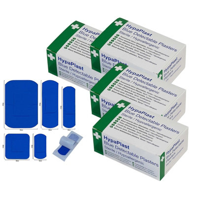 x4 Blue Catering Waterproof Plasters Assorted Box of 100 Metal ...