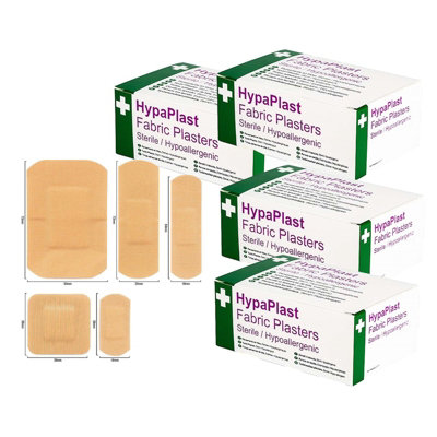 x4 HypaPlast Breathable Fabric Plasters Assorted 4 Boxes of 100 5 Sizes ...