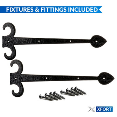 XFORT 350mm Black Antique Hinge Front, Leaf Design Cast Iron Gate ...