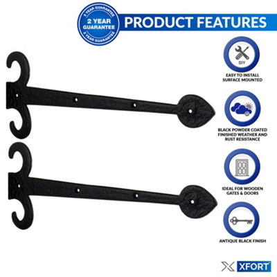 XFORT 350mm Black Antique Hinge Front, Leaf Design Cast Iron Gate ...