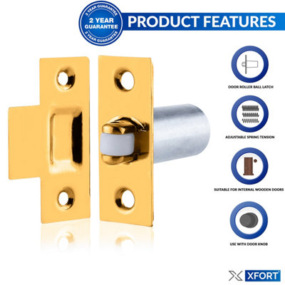 XFORT Adjustable Roller Catch, Polished Brass