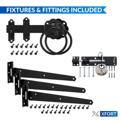 XFORT Black Ring Gate Kit Complete with T Hinges, Brenton Bolt & Discus ...