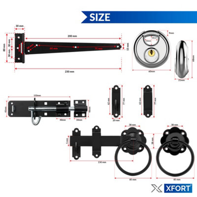 XFORT Black Ring Gate Kit Complete with T Hinges, Brenton Bolt & Discus ...