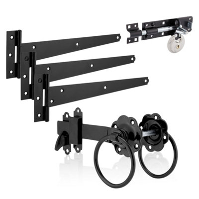 XFORT Black Ring Gate Kit Complete with T Hinges, Brenton Bolt & Discus ...