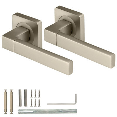 XFORT Cube Lever on Square Rose Door Handles Pearl Nickel