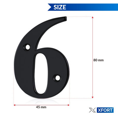 XFORT Front Door Number, Number 6, Black
