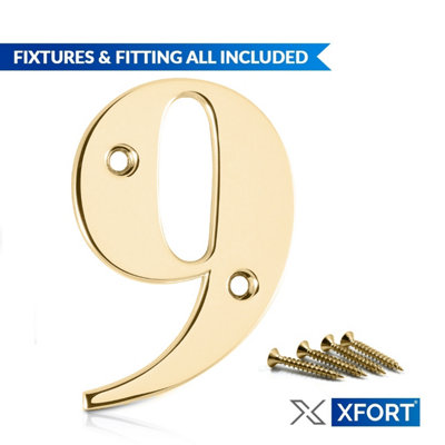 XFORT Front Door Number, Number 9, Polished Brass