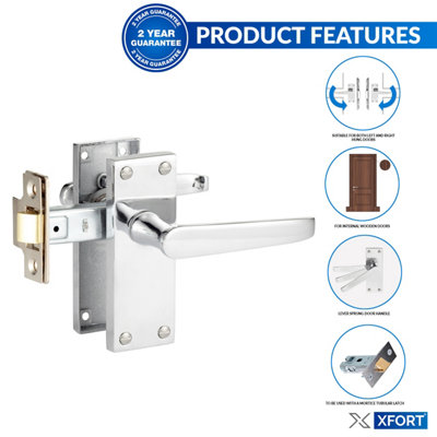 XFORT Lever Latch Flat Polished Chrome Door Handles, 4 Pair