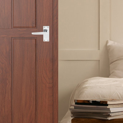 XFORT Lever Latch Flat Polished Chrome Door Handles, 4 Pair