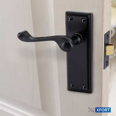 XFORT Matt Black Hanoverian Lever Latch Handles, Georgian Style
