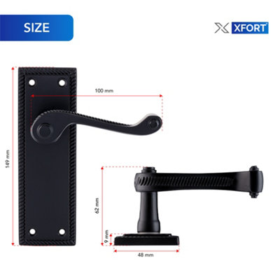 XFORT Matt Black Hanoverian Lever Latch Handles, Georgian Style