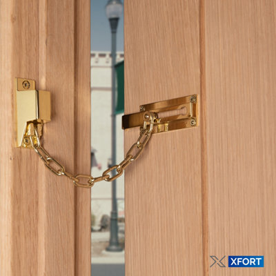 XFORT Polished Brass Locking Door Chain, Front Door Security Chain