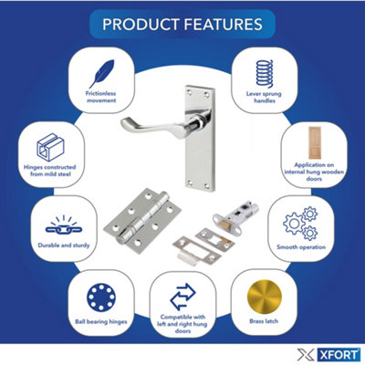 XFORT Polished Chrome 6" Victorian Scroll Lever Latch Door Pack ...