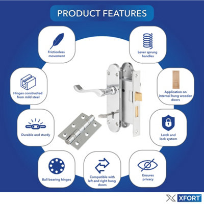 XFORT Polished Chrome Richmond Lever Lock Pack, Door Lock Handle ...